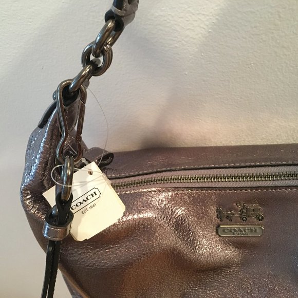 Coach | Bags | New Coach Metallic Silver Leather Handbag | Poshmark